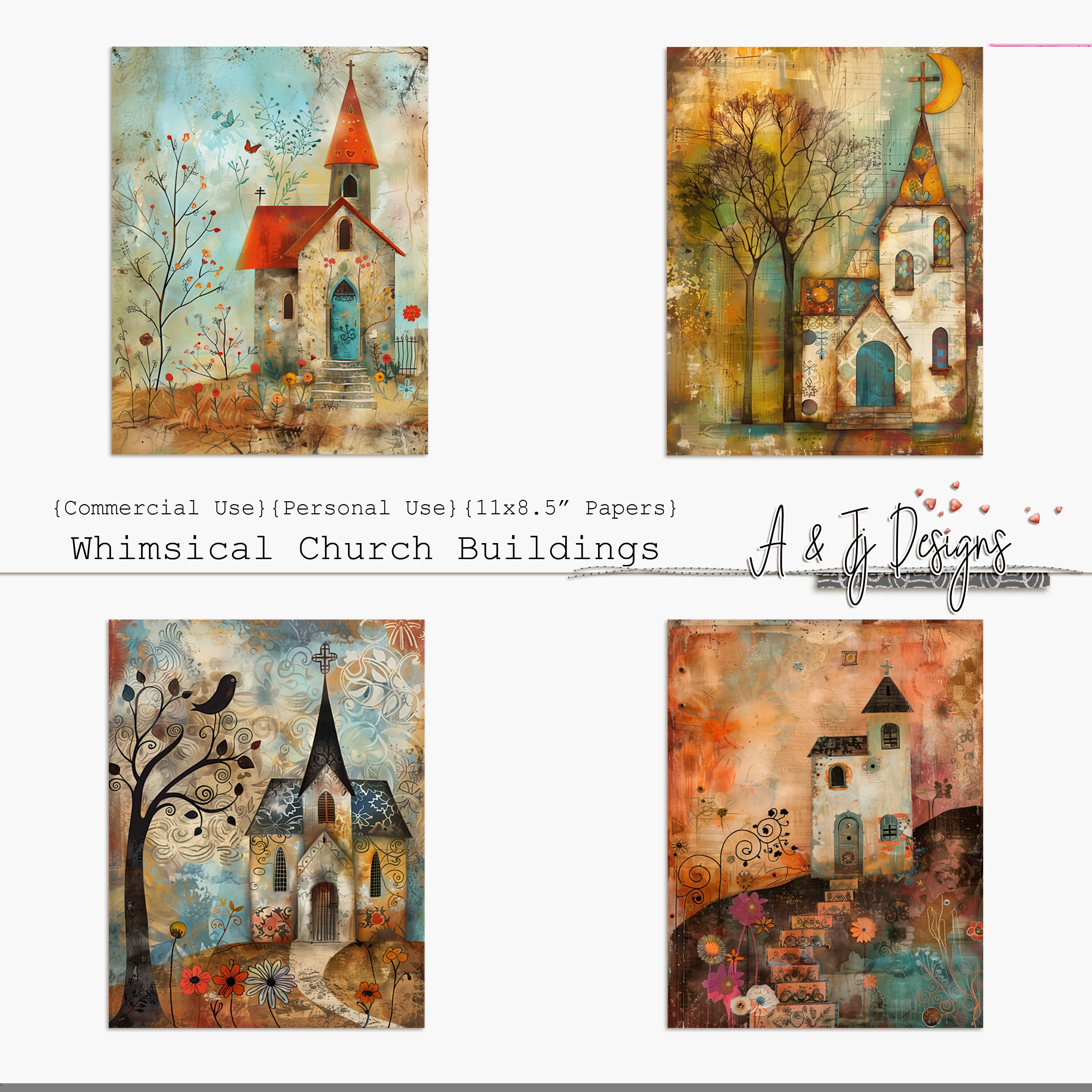 Whimsical Church Buildings, CU, Printable, Papers, JPG, Junk Journals ...