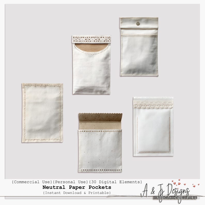 Neutral Paper Pockets | Handmade Style Envelopes | for Junk Journals ...