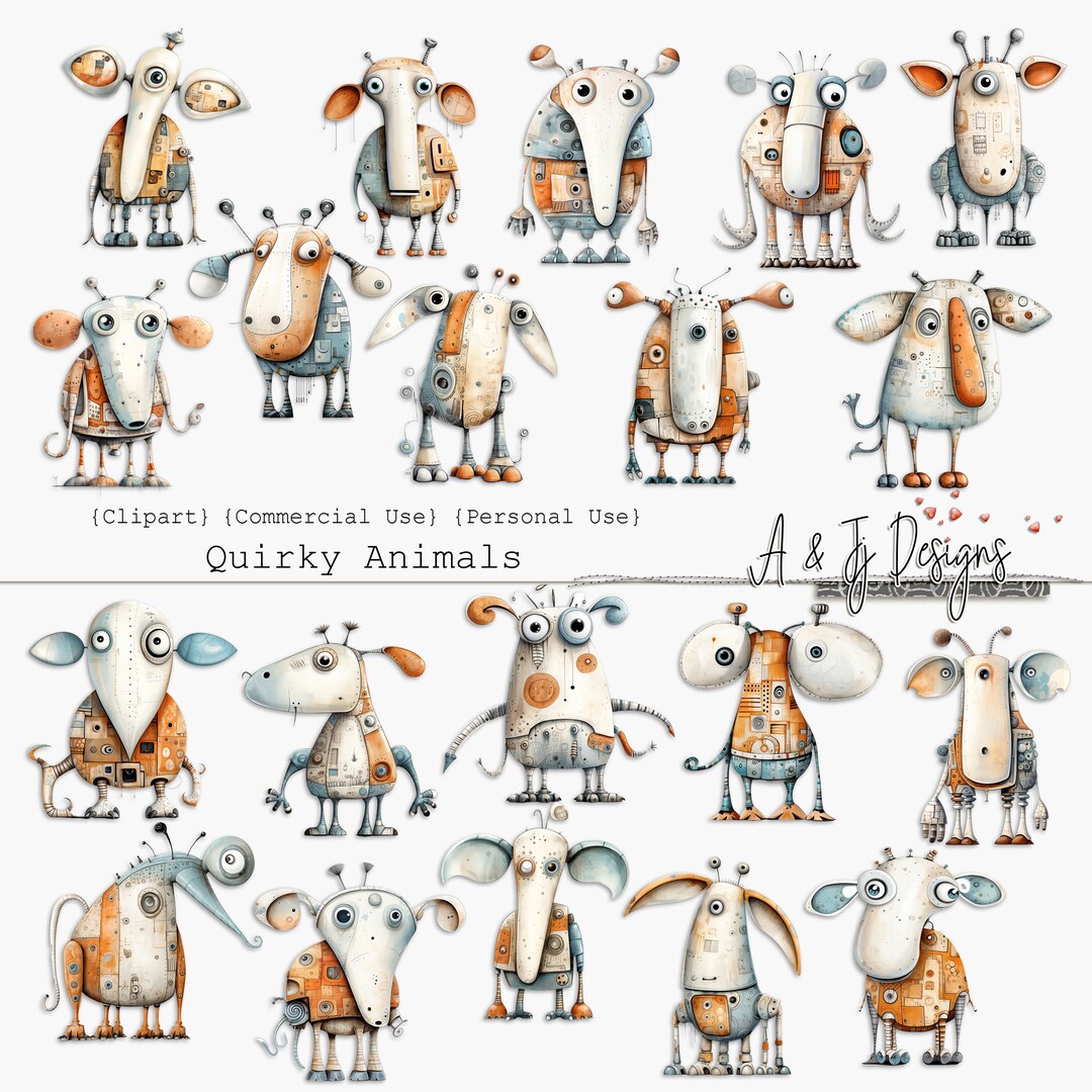 Quirky Animals, Clipart, CU, Printables, Junk Journals, Mixed Media ...