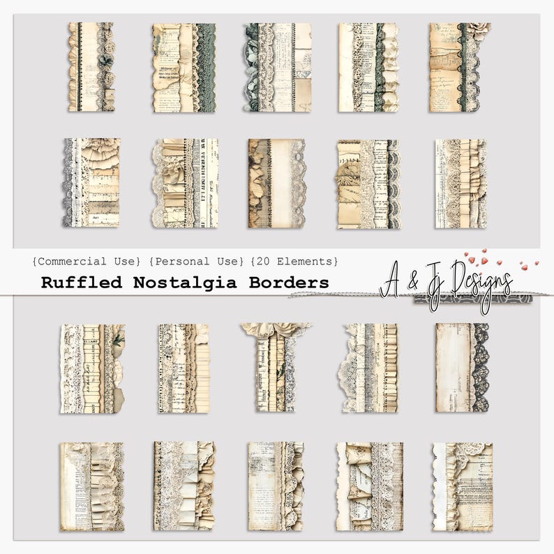 Ruffled Nostalgia Borders, Vintage Lace & Ledger Digital Paper Edges ...
