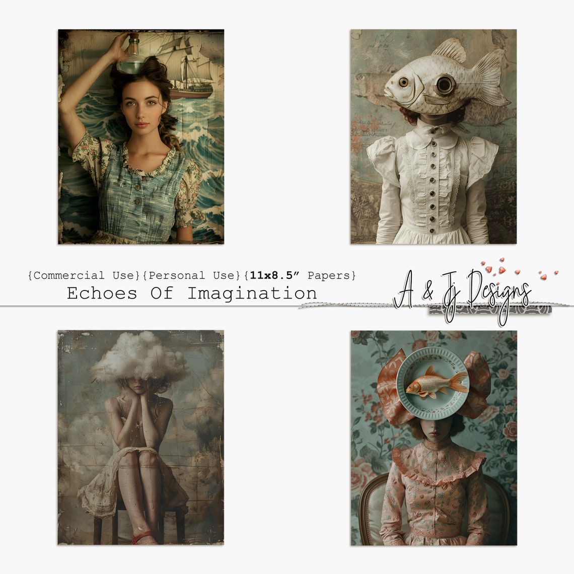 Echoes of Imagination Papers, Commercial Use, Printable, 11x8.5", Junk ...