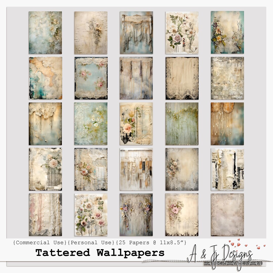 Tattered Wallpapers, Digital Paper, Vintage Grunge Junk Journal ...