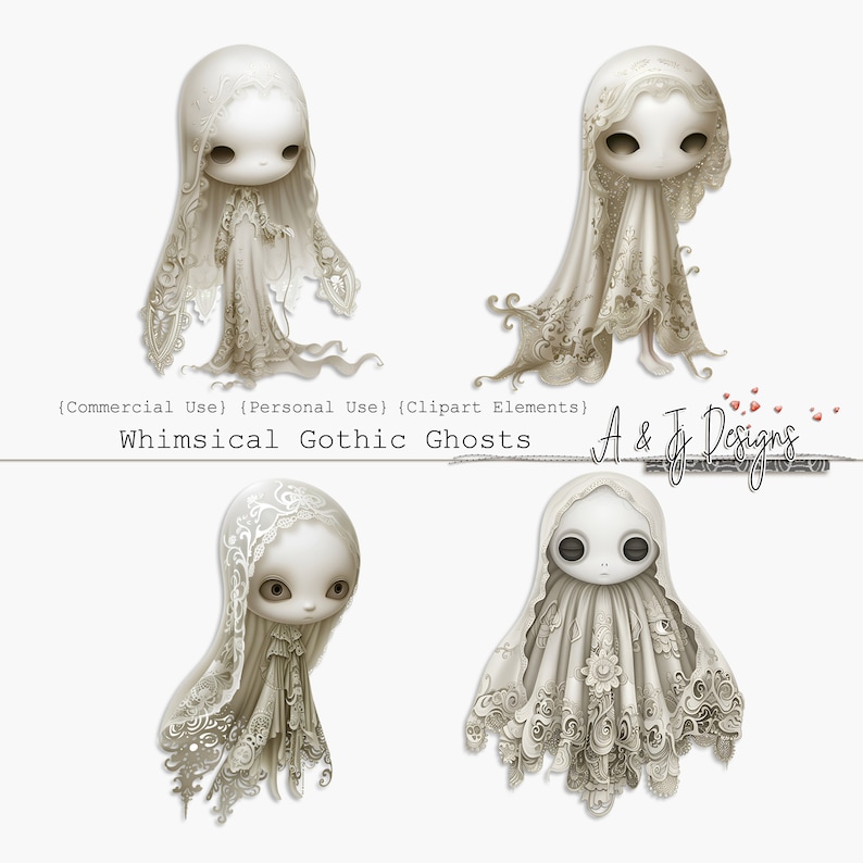 Whimsical Gothic Ghosts Clipart Elements, Commercial Use, Halloween ...