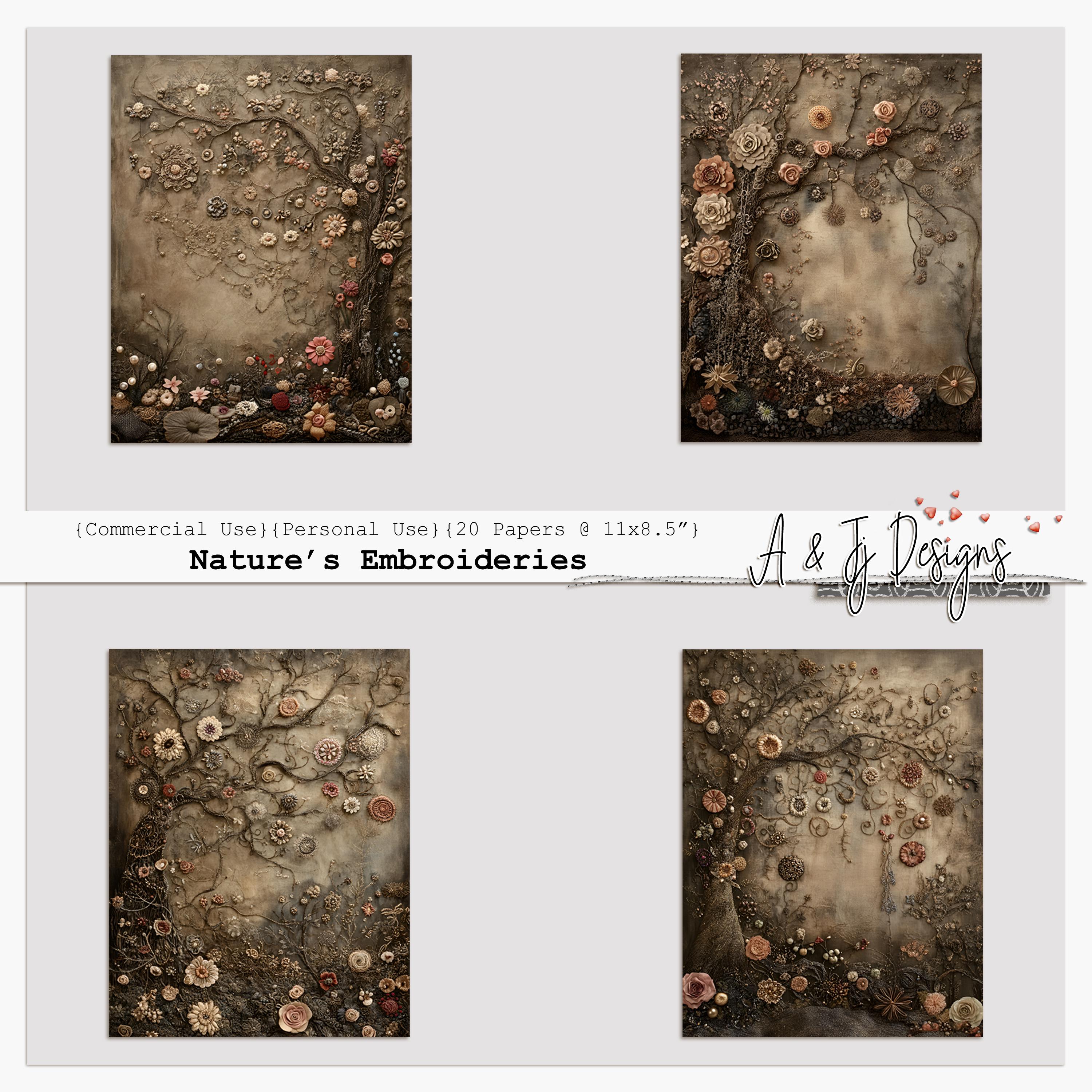 Nature's Embroideries, 20 Digital Papers, Junk Journal & Scrapbooking ...