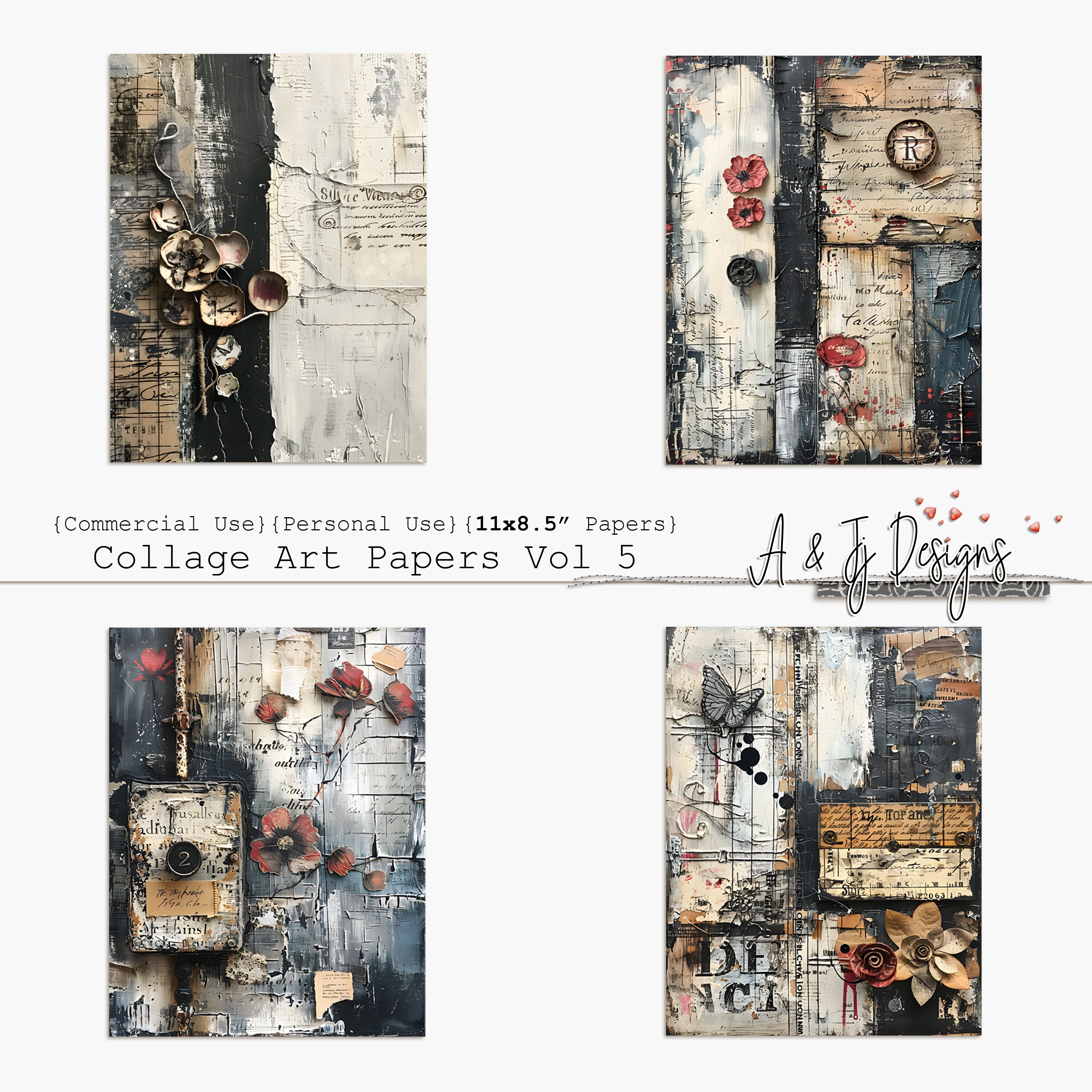 Collage Art Papers Vol 5, CU, PU, Printable, 11x8.5, Junk Journals ...