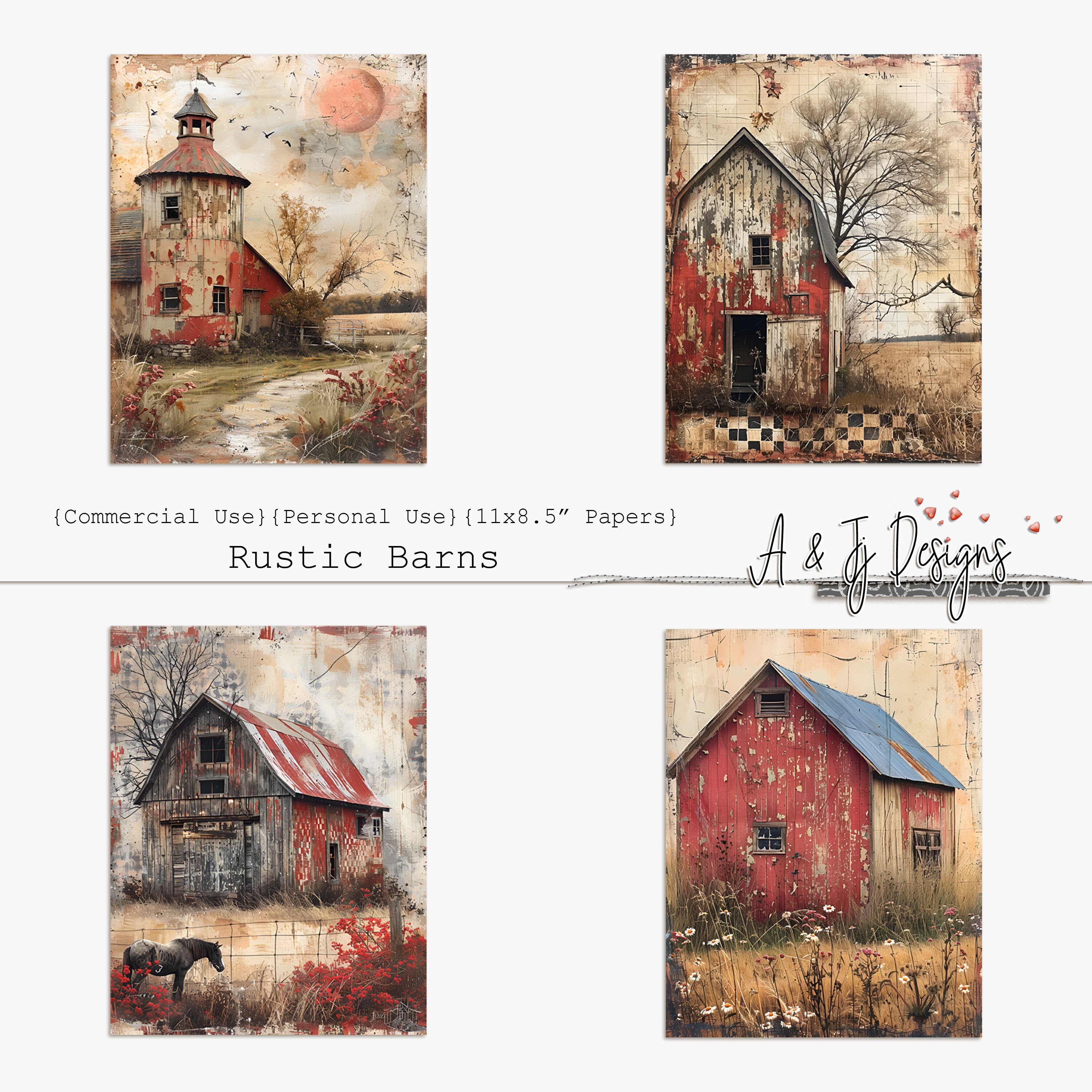 Rustic Barns, CU, PU, Printable, Papers, Ephemera, JPG, Junk Journal ...