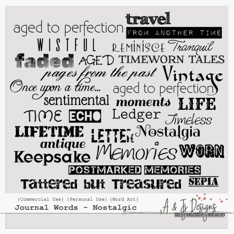Journal Words - Nostalgic | Individual PNG Word Art | Junk Journals ...