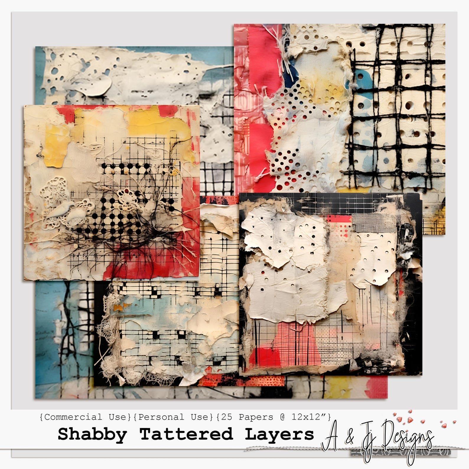 Shabby Tattered Layers, Vintage Mixed Media Junk Journal Papers, Grunge ...