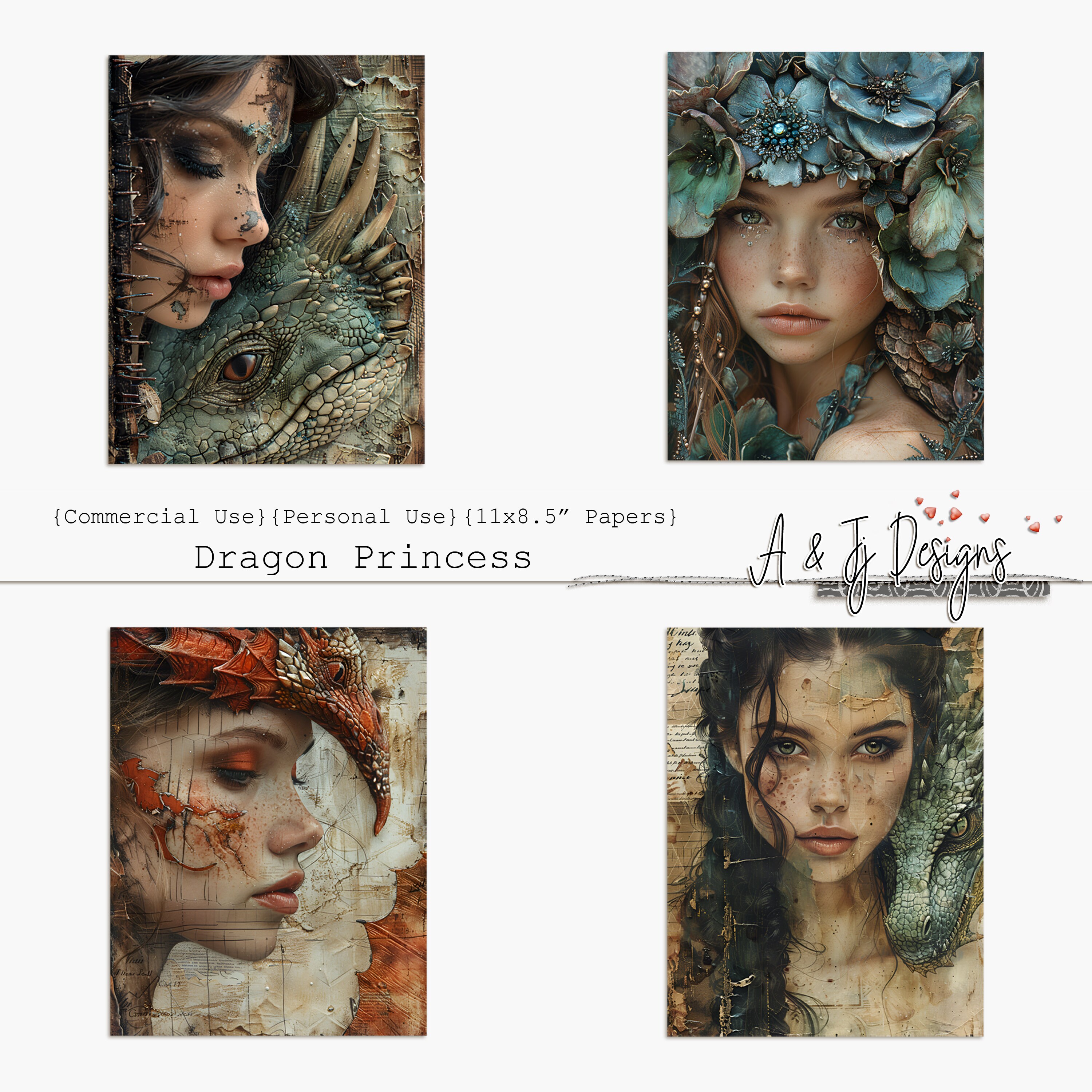 Dragon Princess, CU, PU, Printable, Papers, Ephemera, JPG, Junk Journal ...