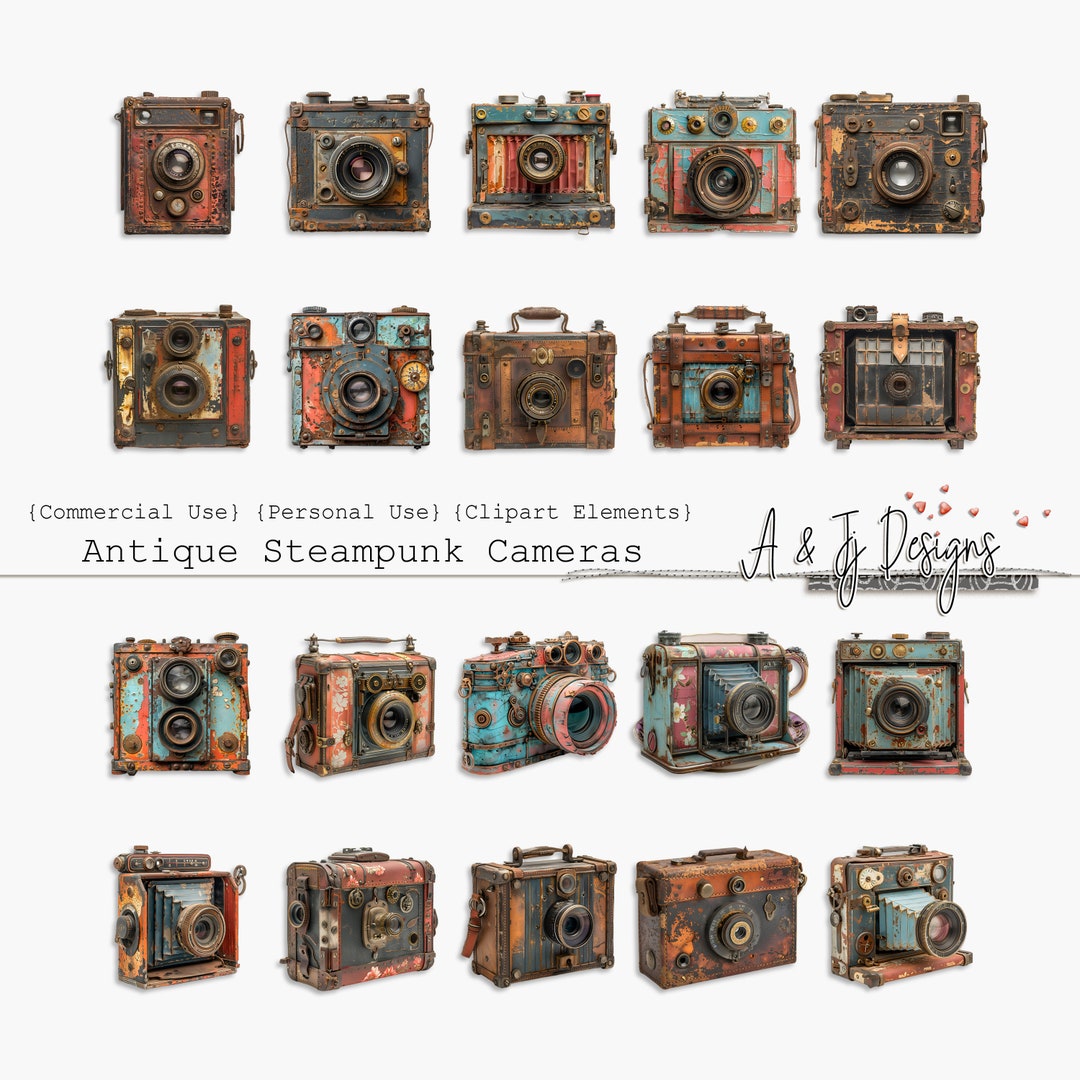 Antique Steampunk Cameras, CU, PU, Printable, Clipart, Junk Journal ...