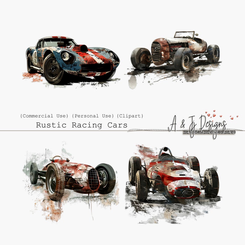 Rustic Racing Cars, CU, PU, Printable, Clipart Image Files, Elements ...