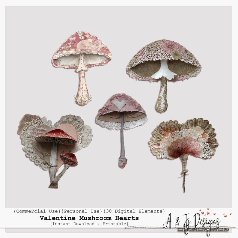 Valentine Mushroom Hearts | Pink Toadstools | Whimsical Cottagecore ...