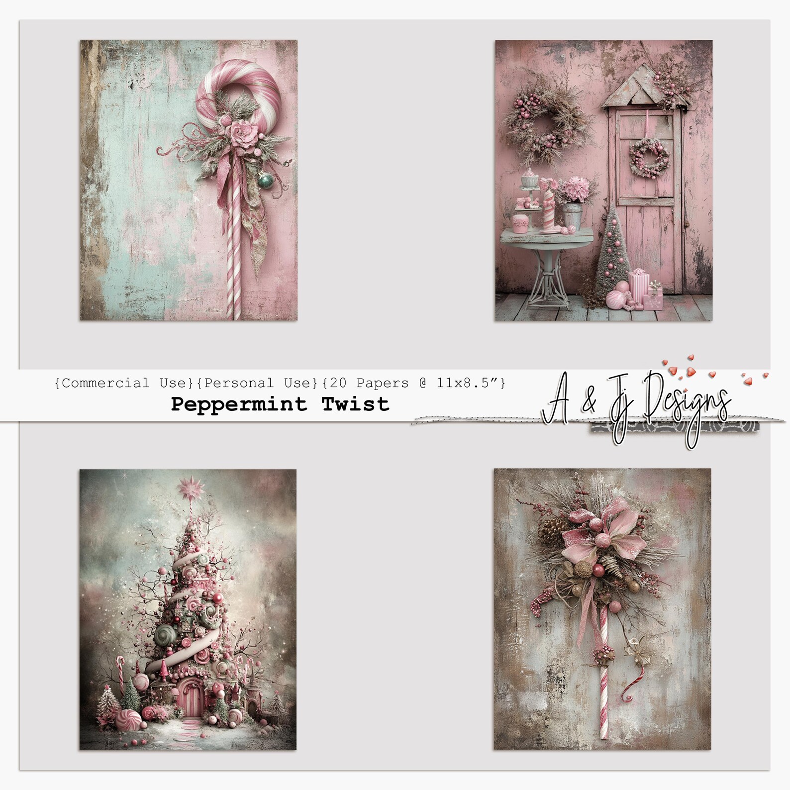 Peppermint Twist, Digital Papers, Christmas Scrapbooking and Junk ...