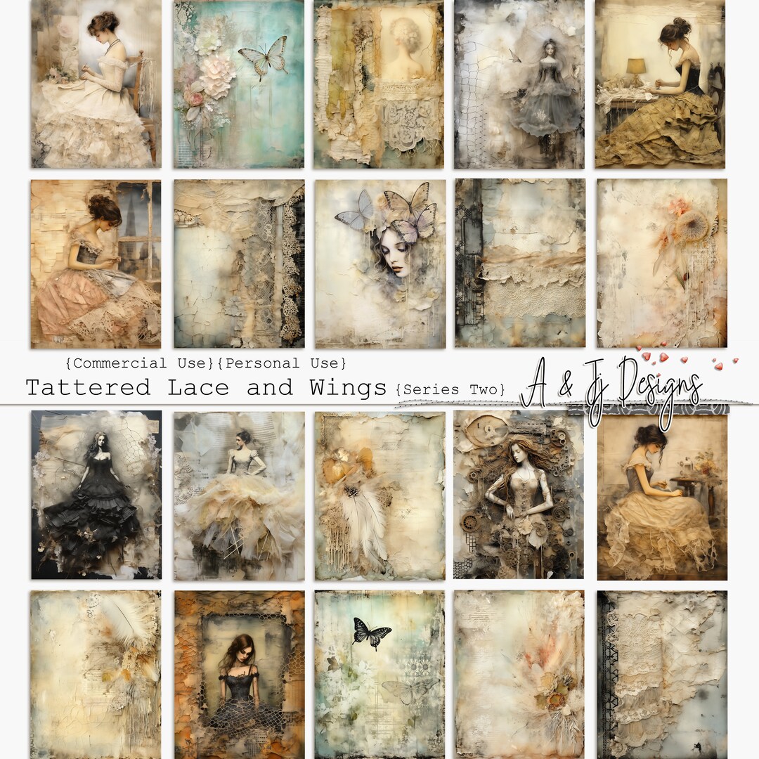 Tattered Lace and Wings 2, Papers, CU, Printables, Junk Journals, Mixed ...