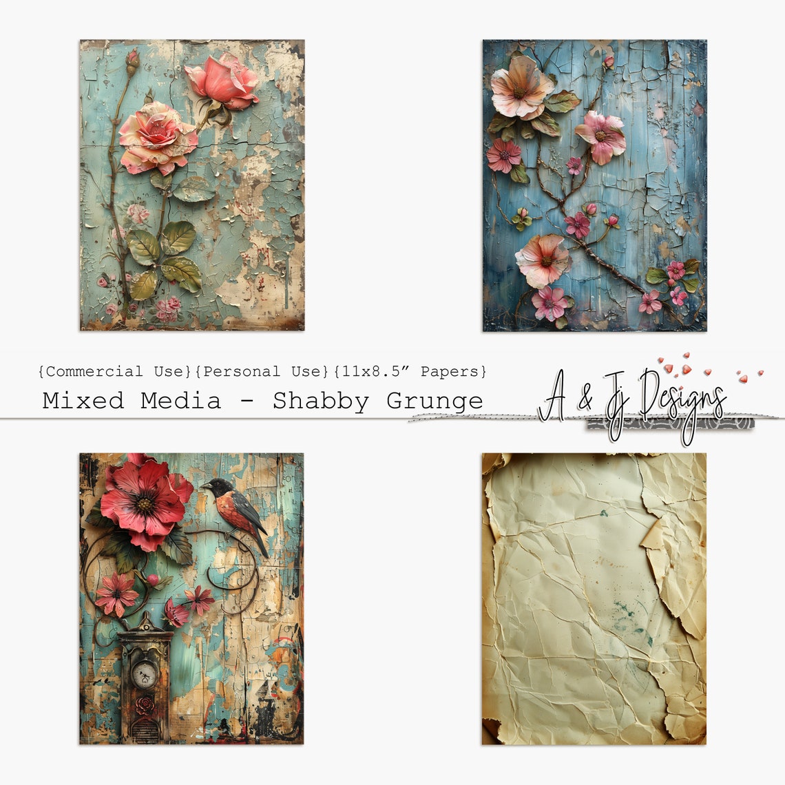 Mixed Media - Shabby Grunge, CU, Papers, Printable, JPG, Junk Journals ...
