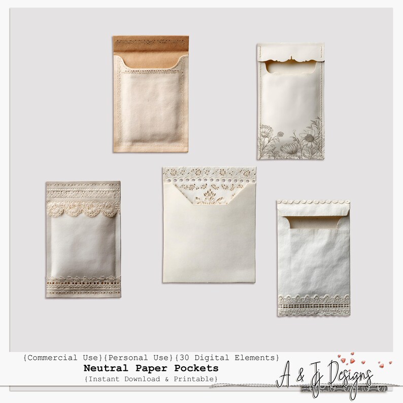 Neutral Paper Pockets | Handmade Style Envelopes | for Junk Journals ...