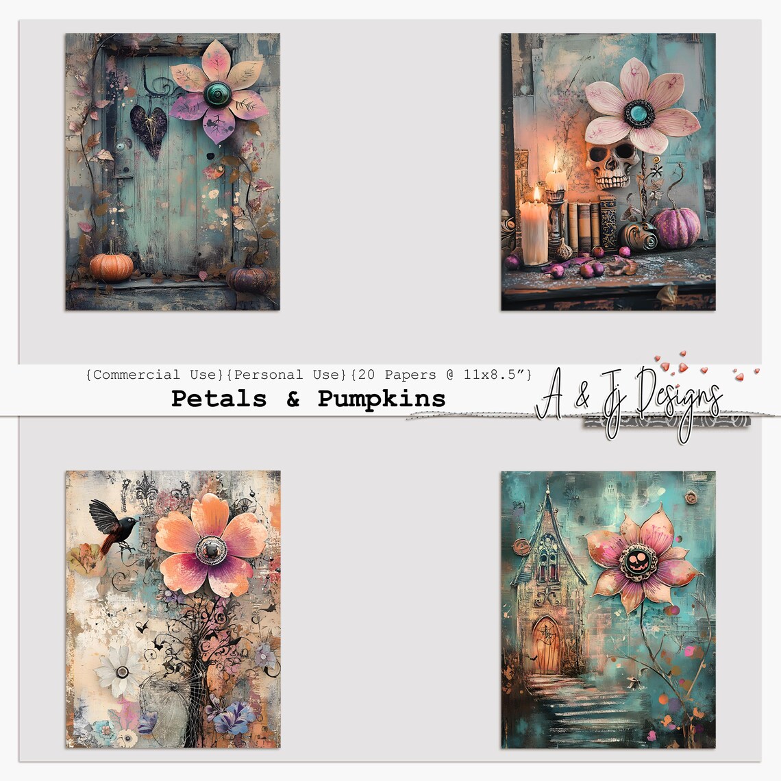 Petals & Pumpkins, Autumn Floral and Pumpkin Designs, 20 Papers for ...