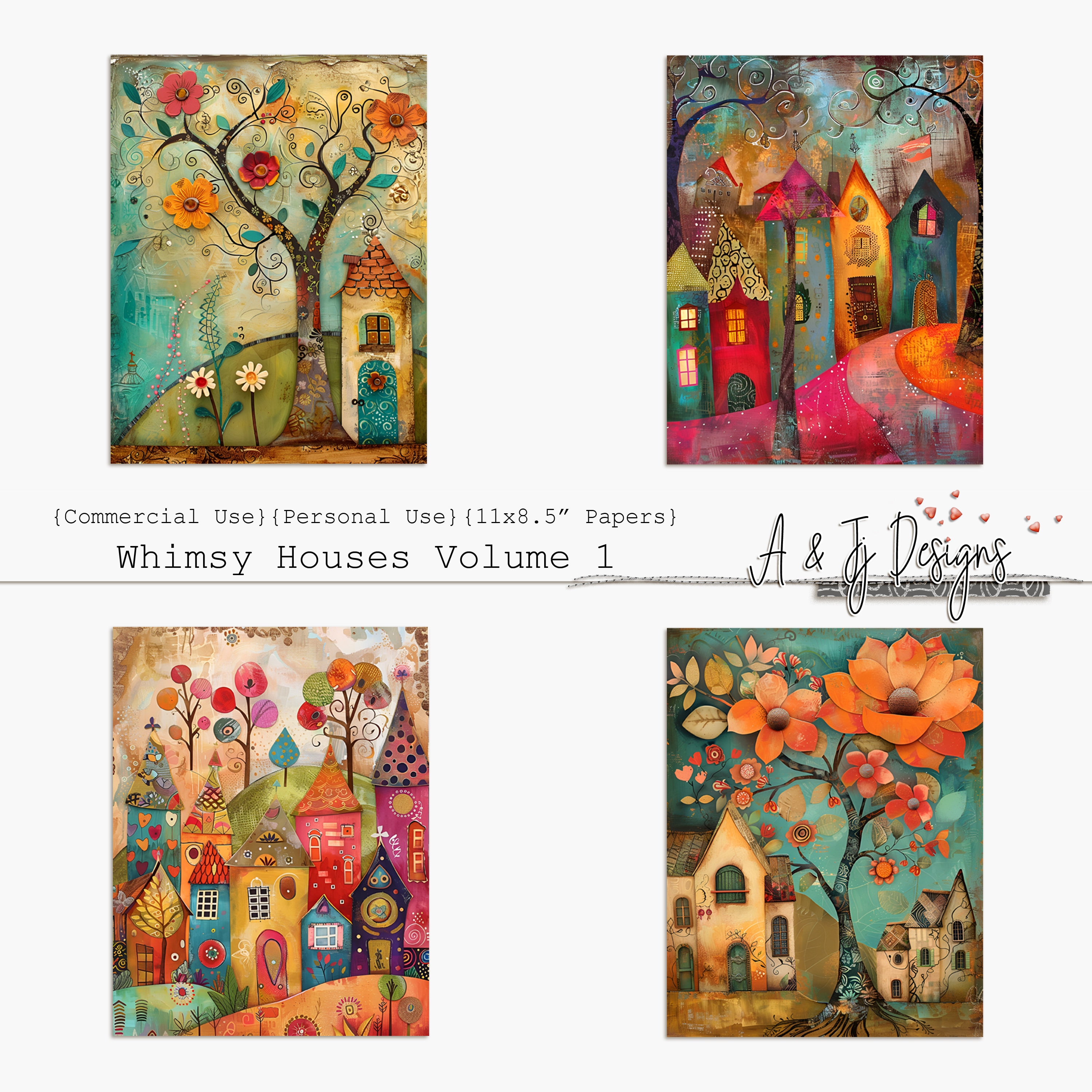 Whimsy Houses Vol 1, CU, PU, Printable, Papers, JPG, Junk Journals ...