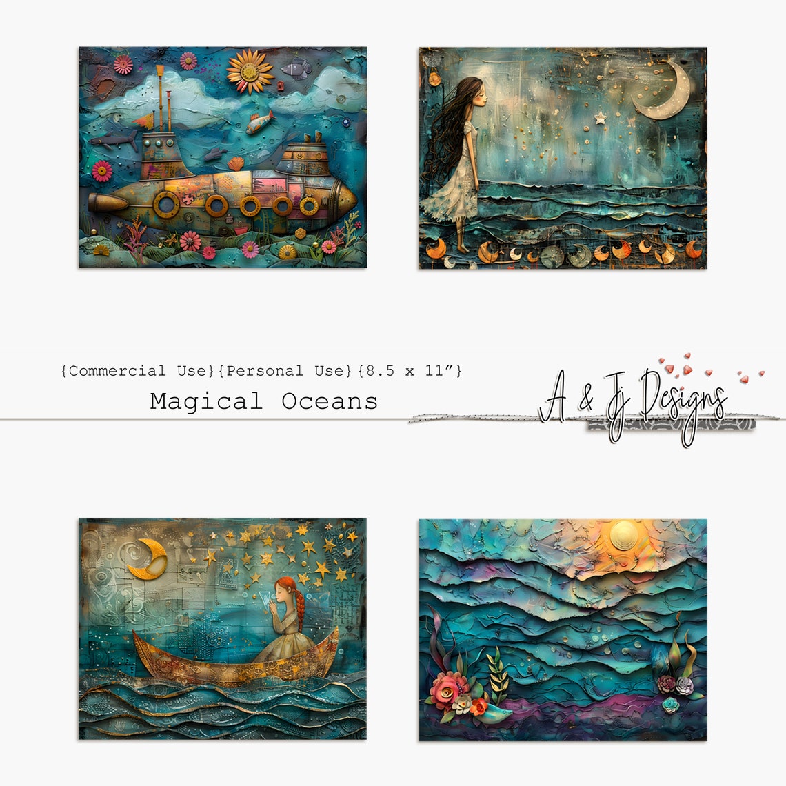 Magical Oceans, CU, PU, Printable, Papers, Ephemera, JPG, Junk Journal ...