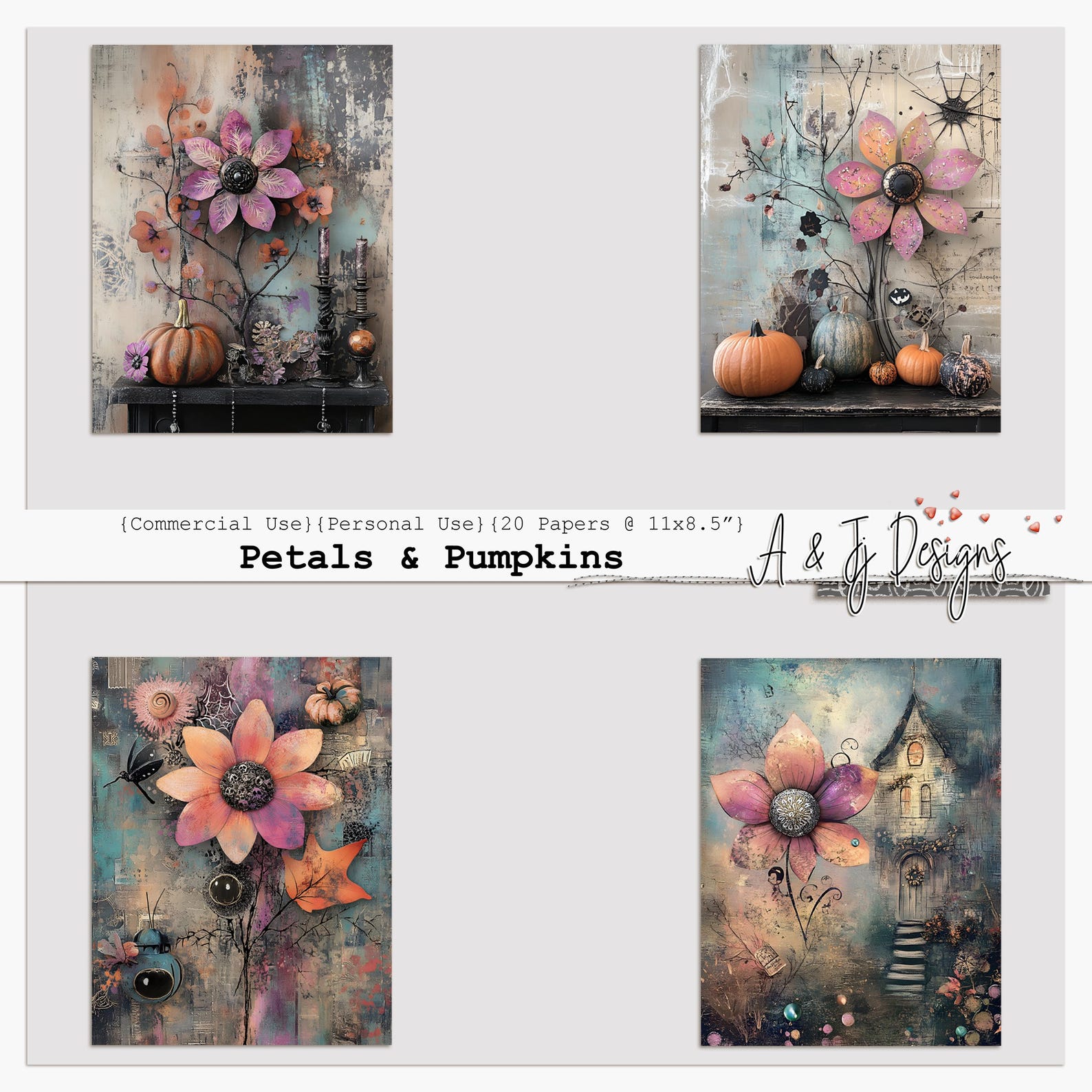 Petals & Pumpkins, Autumn Floral and Pumpkin Designs, 20 Papers for ...