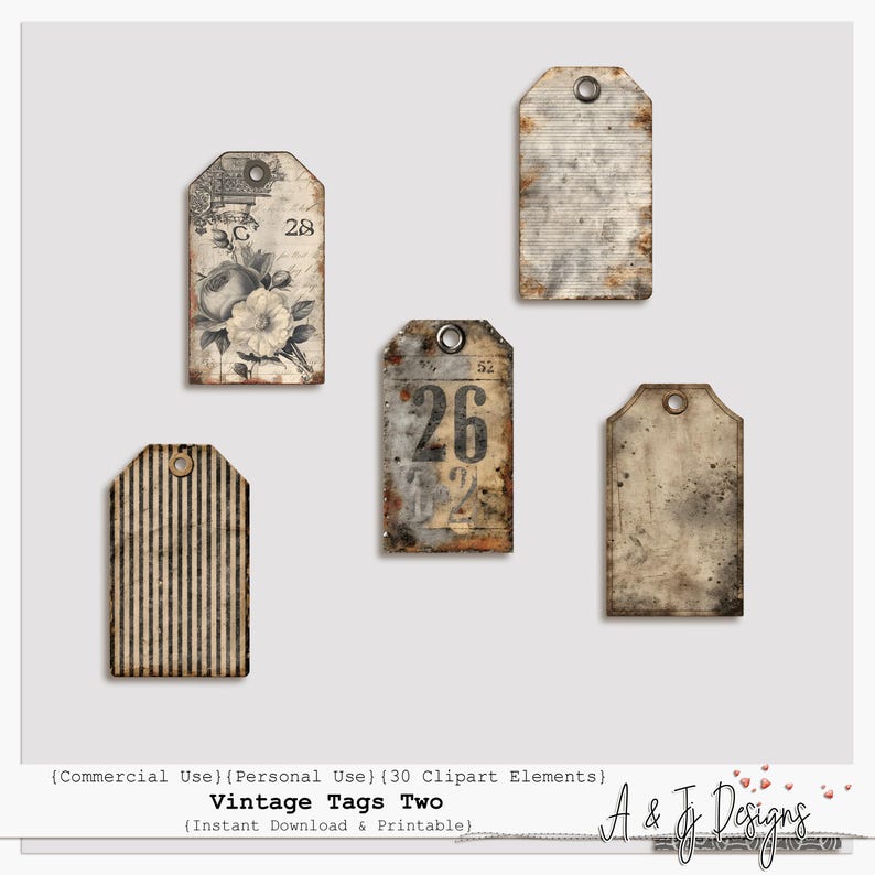 Vintage Tags Two | Grunge Ephemera Set | Printable Clipart - Etsy