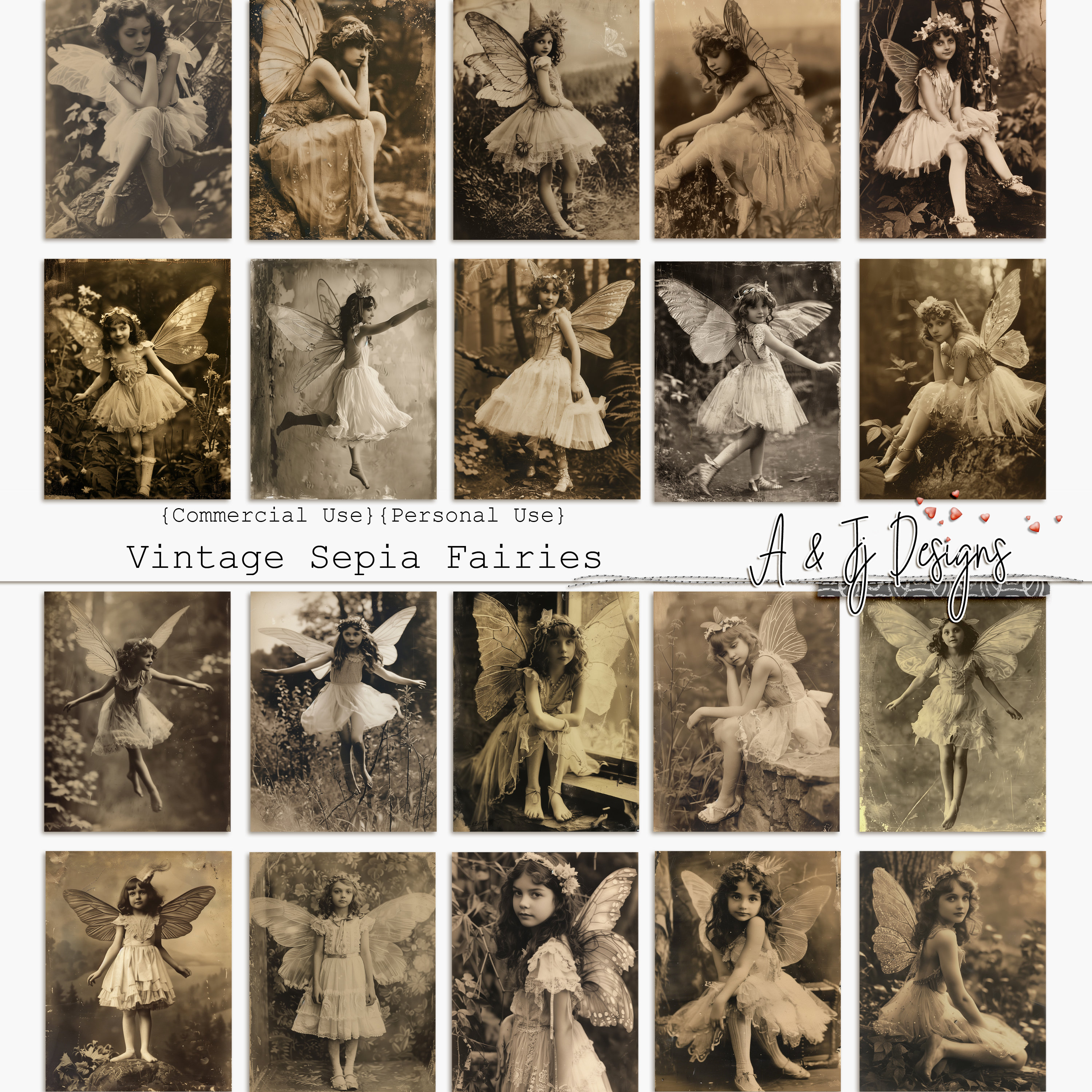 Vintage Sepia Fairies, CU, Printable, Ephemera, Papers, JPG Format ...