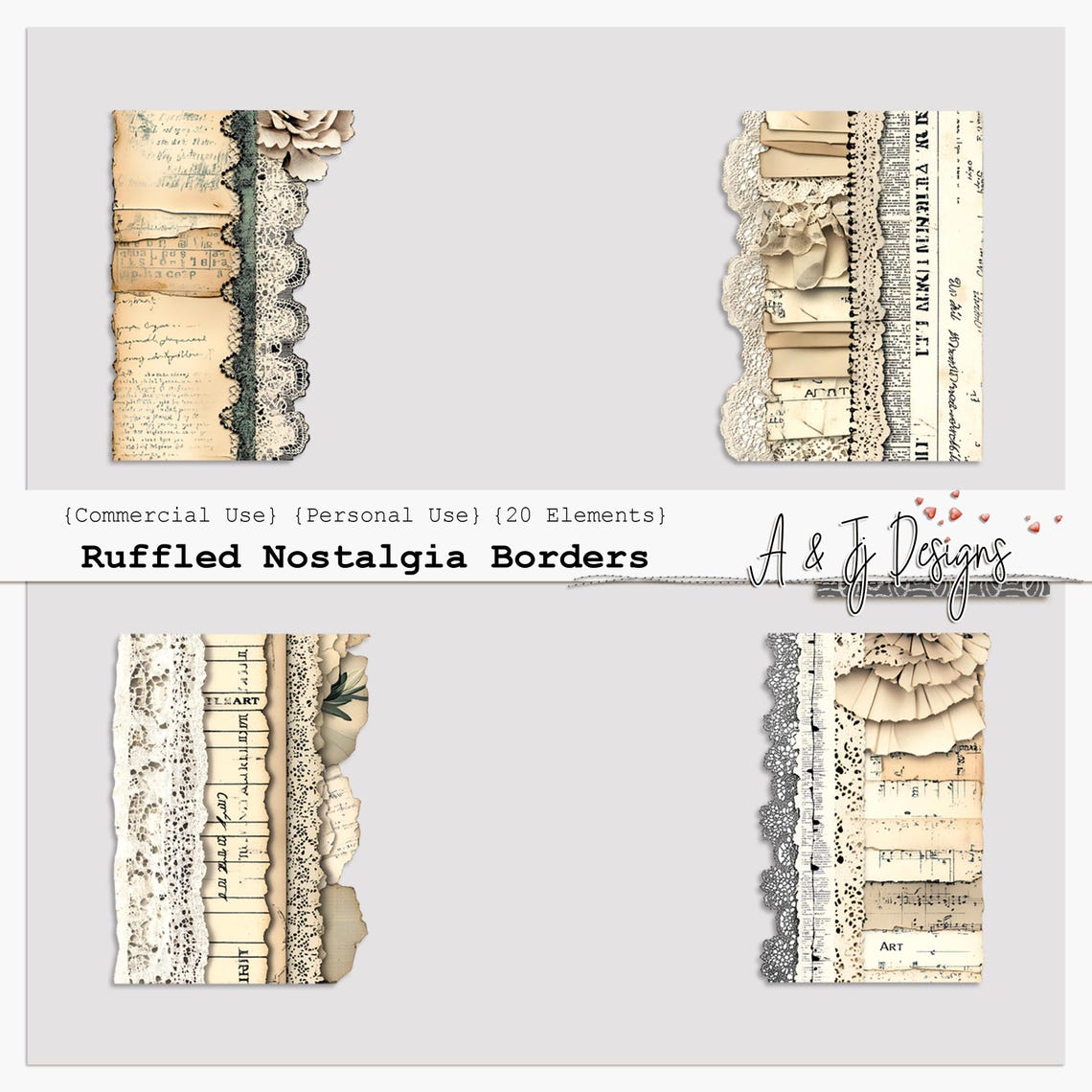 Ruffled Nostalgia Borders, Vintage Lace & Ledger Digital Paper Edges ...