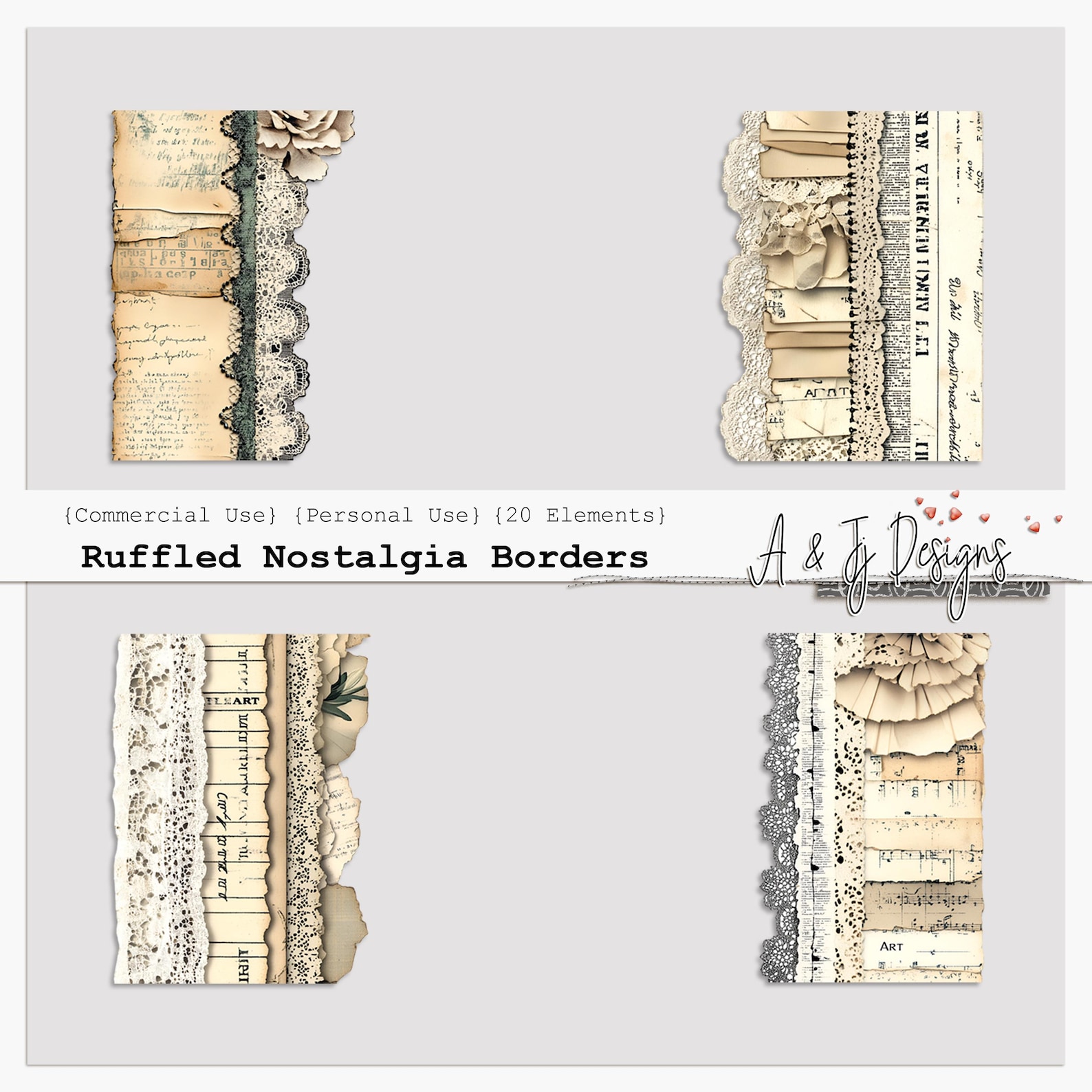 Ruffled Nostalgia Borders, Vintage Lace & Ledger Digital Paper Edges ...