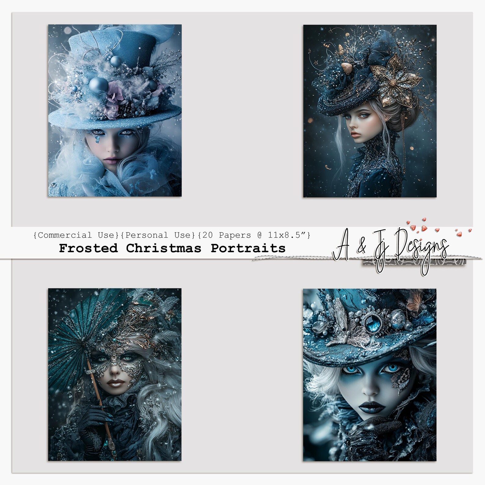 Frosted Christmas Portraits, Vintage Winter Digital Papers, Christmas ...