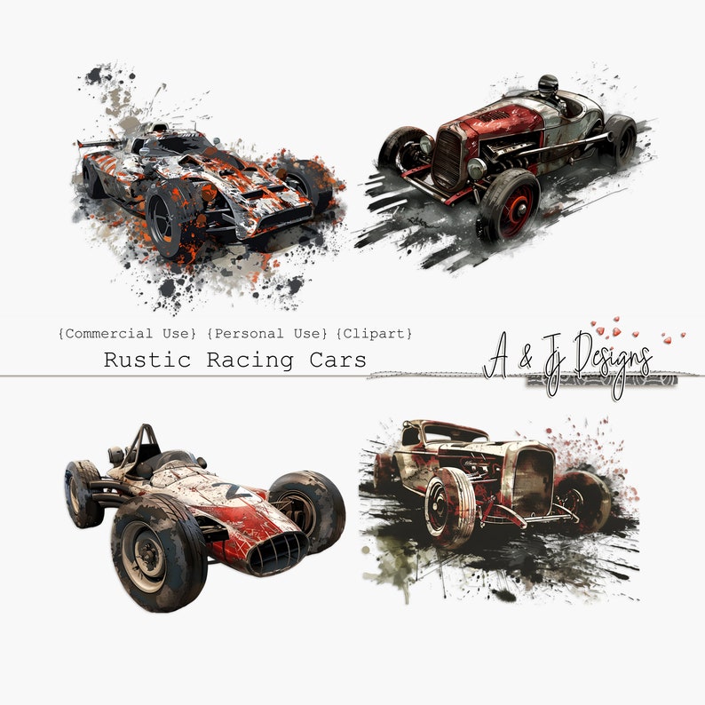 Rustic Racing Cars, CU, PU, Printable, Clipart Image Files, Elements ...