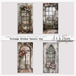 Vintage Window Panels One, 12x6", Junk Journal Pages, Commercial Use ...