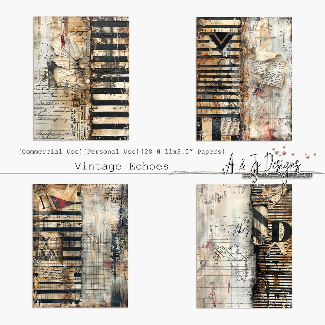 Vintage Echoes, 28 Junk Journal Papers, Commercial Use, Printable ...