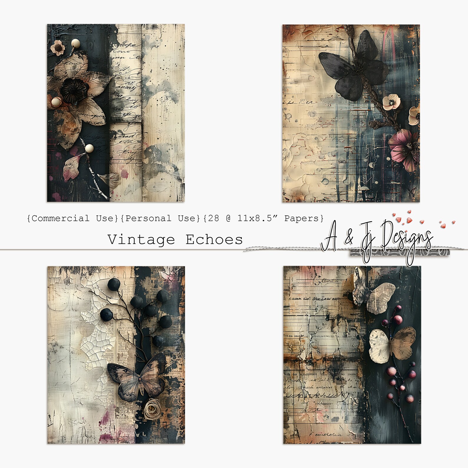 Vintage Echoes, 28 Junk Journal Papers, Commercial Use, Printable ...