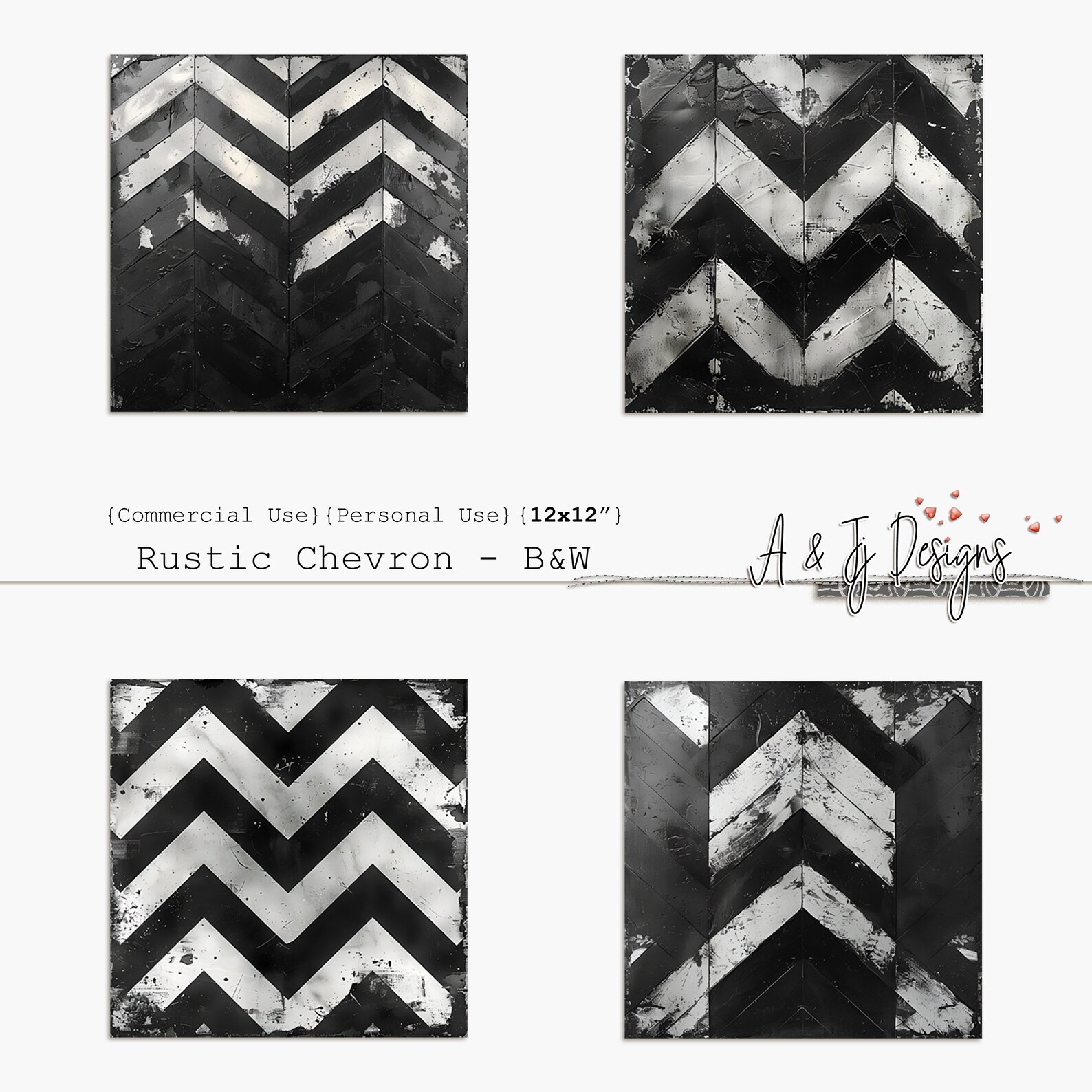 Rustic Chevron B&W Papers, Commercial Use, Printable, 12x12", Junk ...