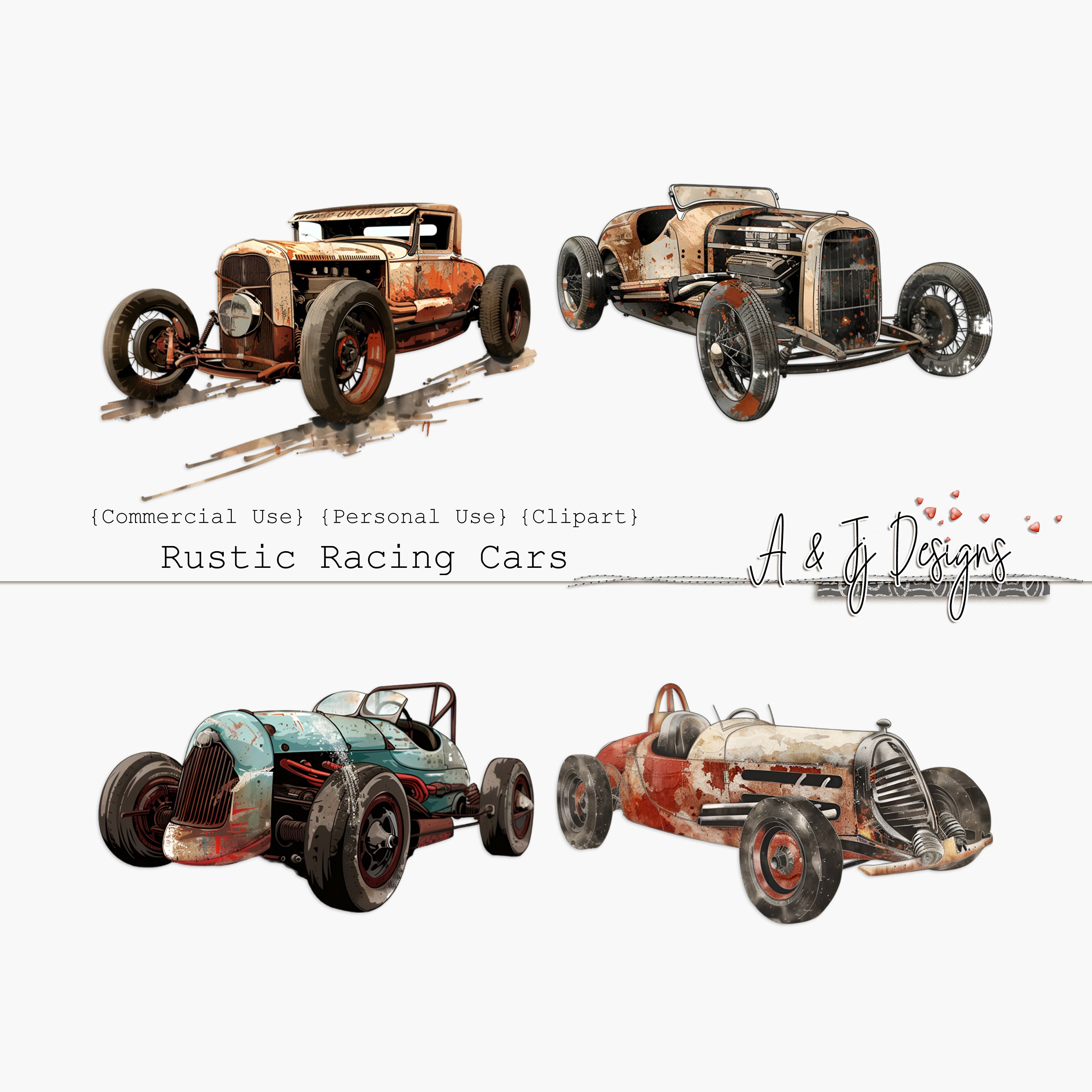 Rustic Racing Cars, CU, PU, Printable, Clipart Image Files, Elements ...