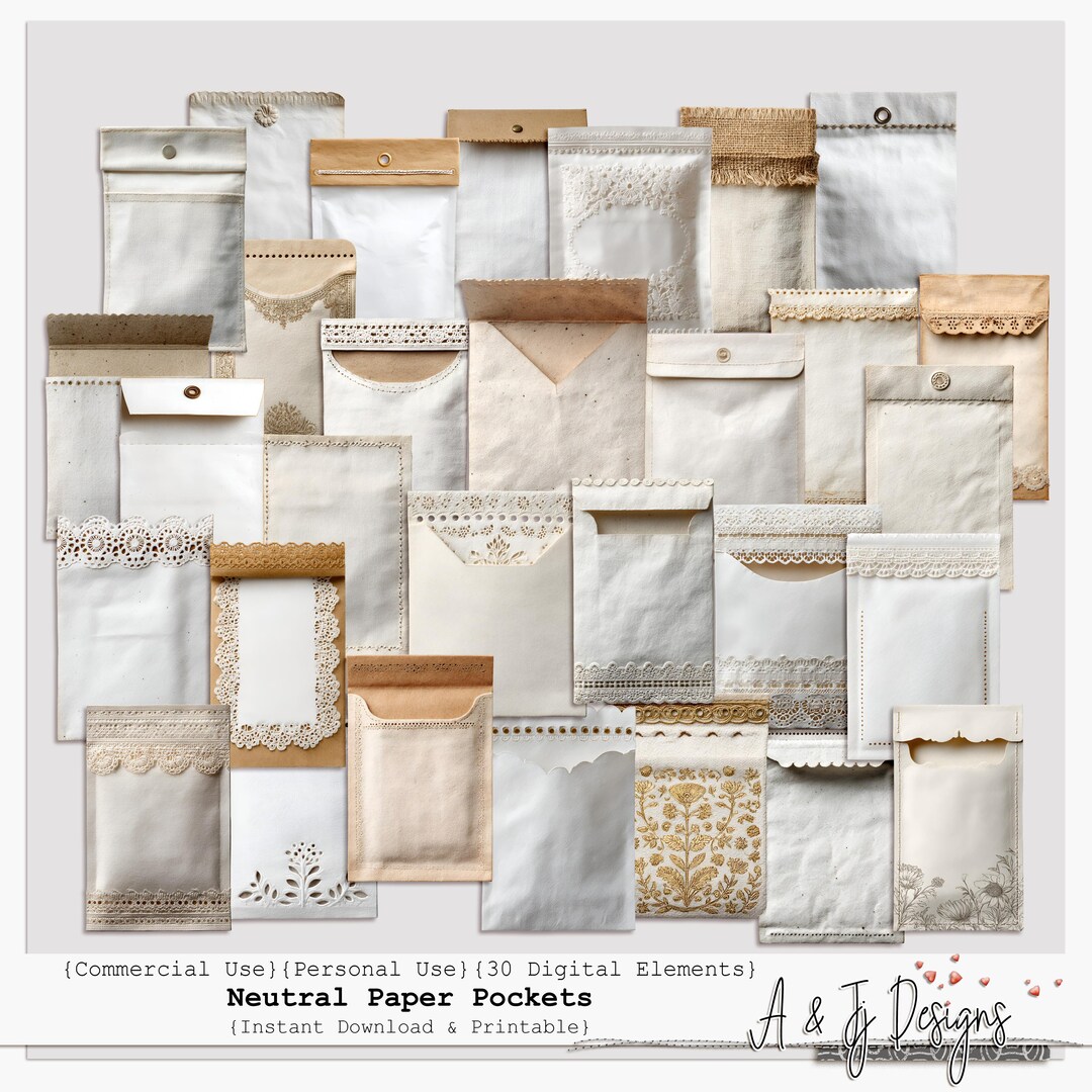 Neutral Paper Pockets | Handmade Style Envelopes | for Junk Journals ...
