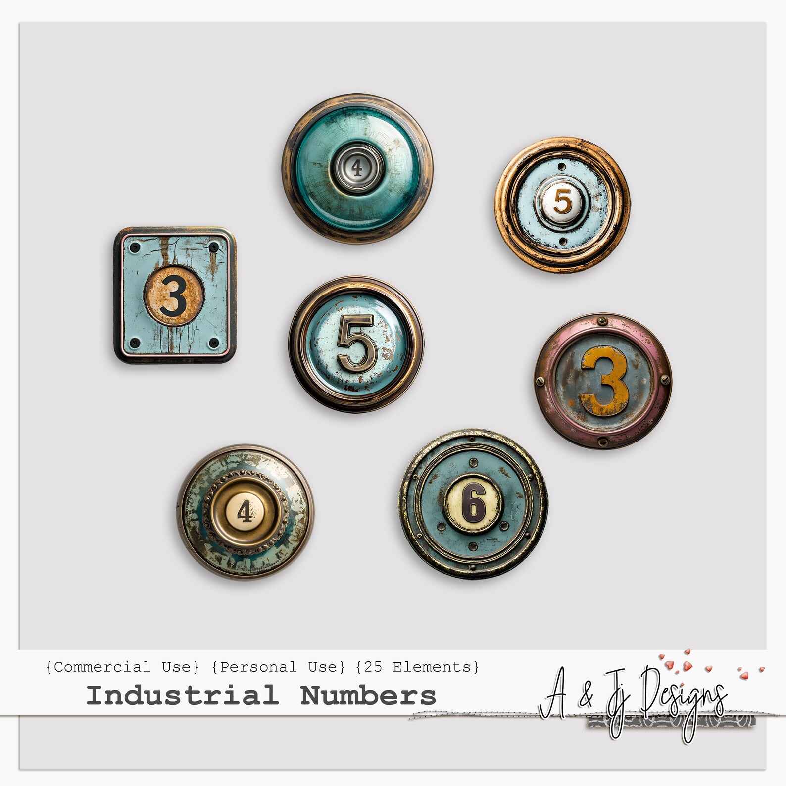 Industrial Numbers, 2 Sets of Numbers 0-10, Clipart, Vintage Rusty ...