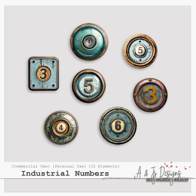 Industrial Numbers, 2 Sets of Numbers 0-10, Clipart, Vintage Rusty ...