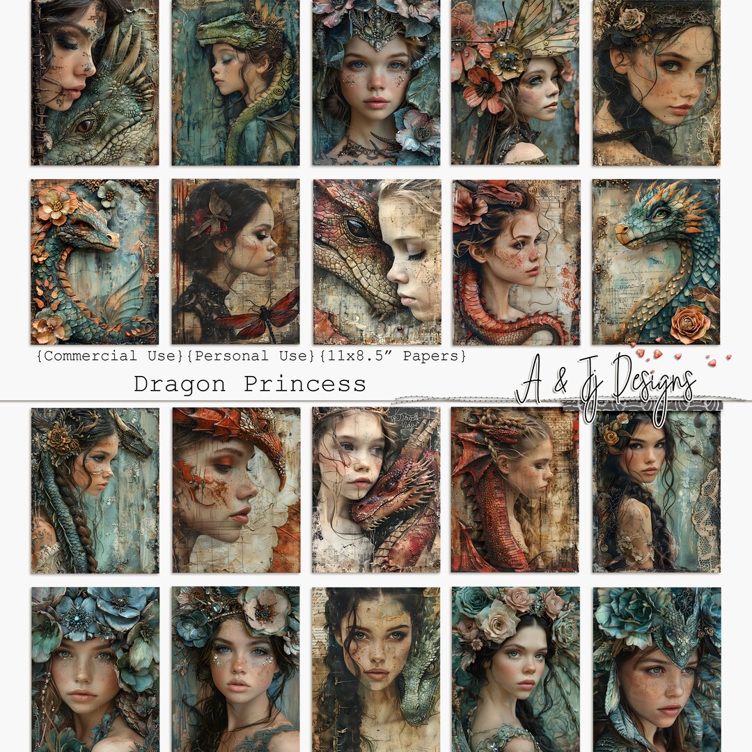Dragon Princess, CU, PU, Printable, Papers, Ephemera, JPG, Junk Journal ...
