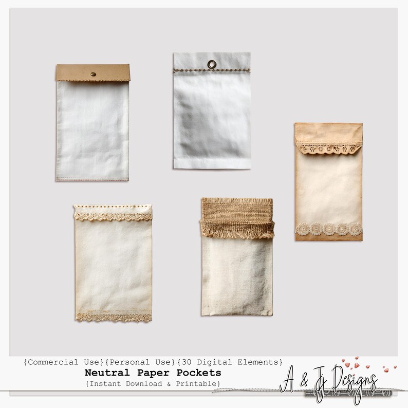 Neutral Paper Pockets | Handmade Style Envelopes | for Junk Journals ...