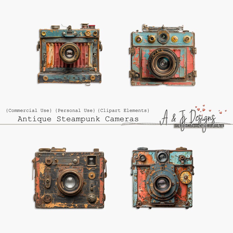 Antique Steampunk Cameras, CU, PU, Printable, Clipart, Junk Journal ...
