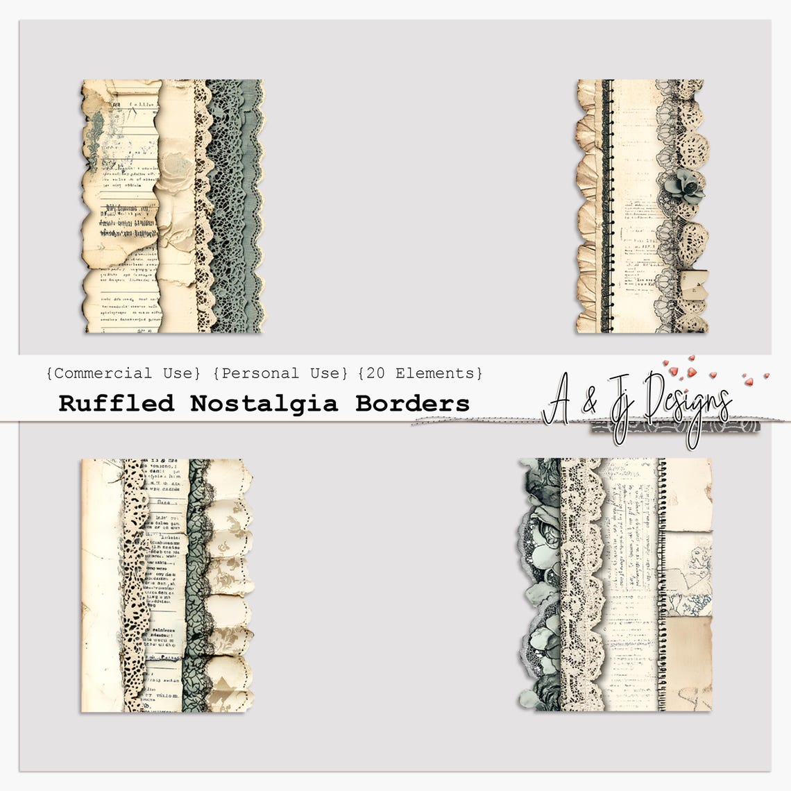 Ruffled Nostalgia Borders, Vintage Lace & Ledger Digital Paper Edges ...