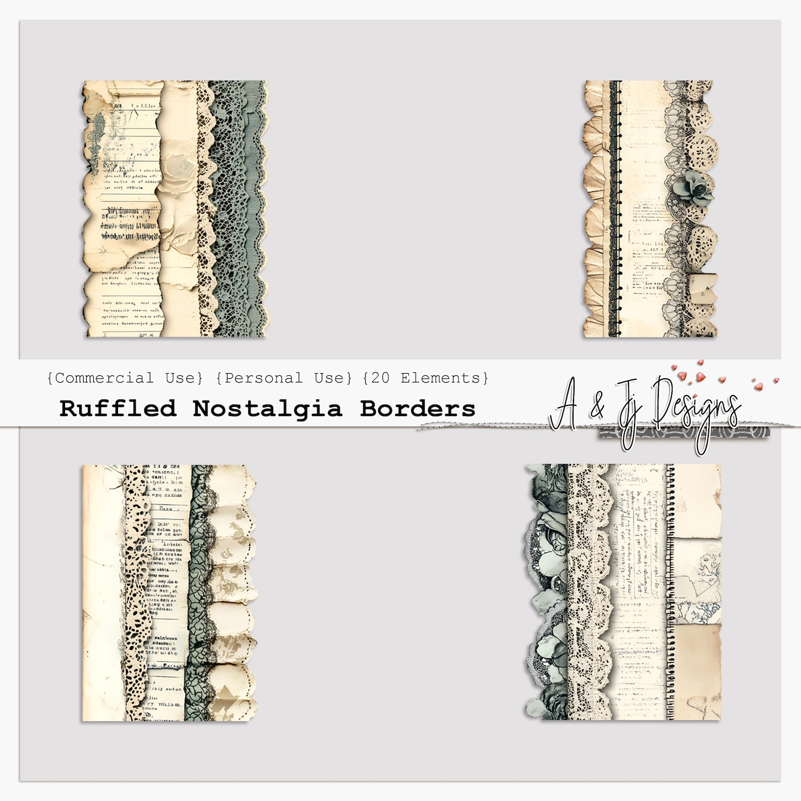 Ruffled Nostalgia Borders, Vintage Lace & Ledger Digital Paper Edges ...