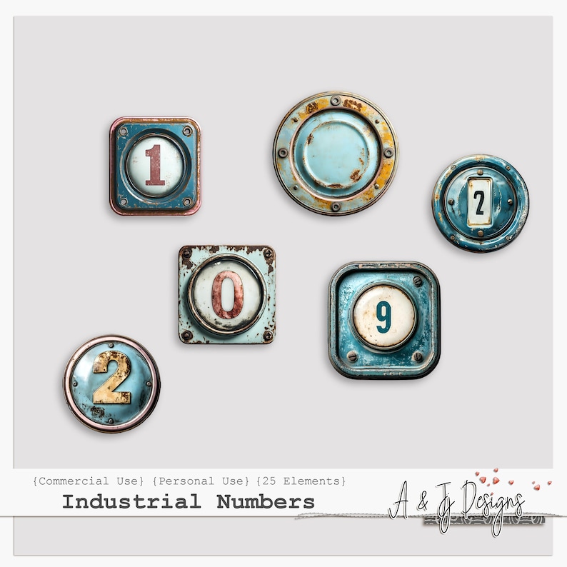 Industrial Numbers, 2 Sets of Numbers 0-10, Clipart, Vintage Rusty ...