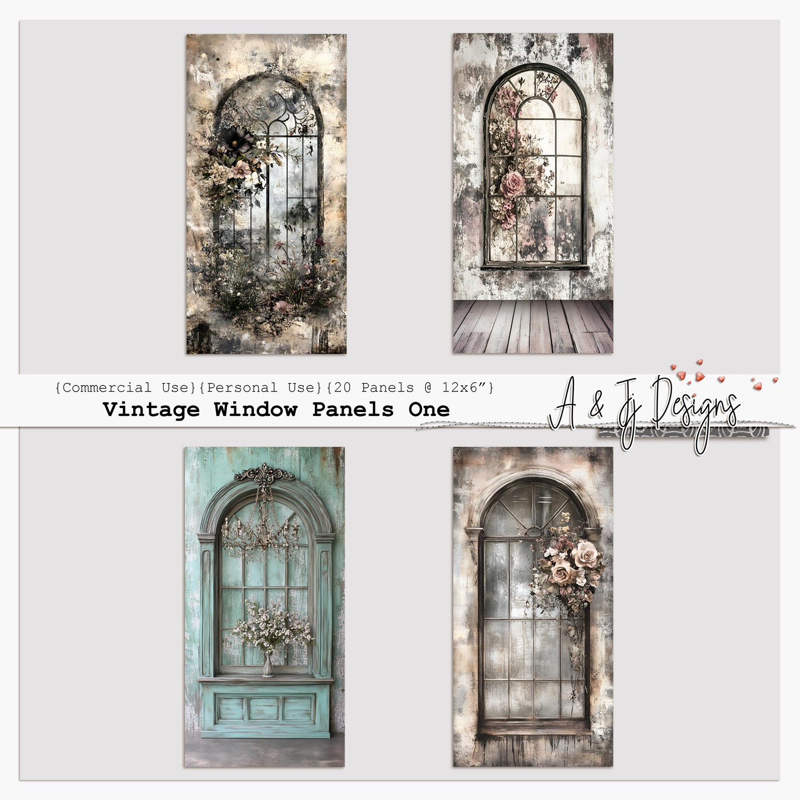 Vintage Window Panels One, 12x6", Junk Journal Pages, Commercial Use ...