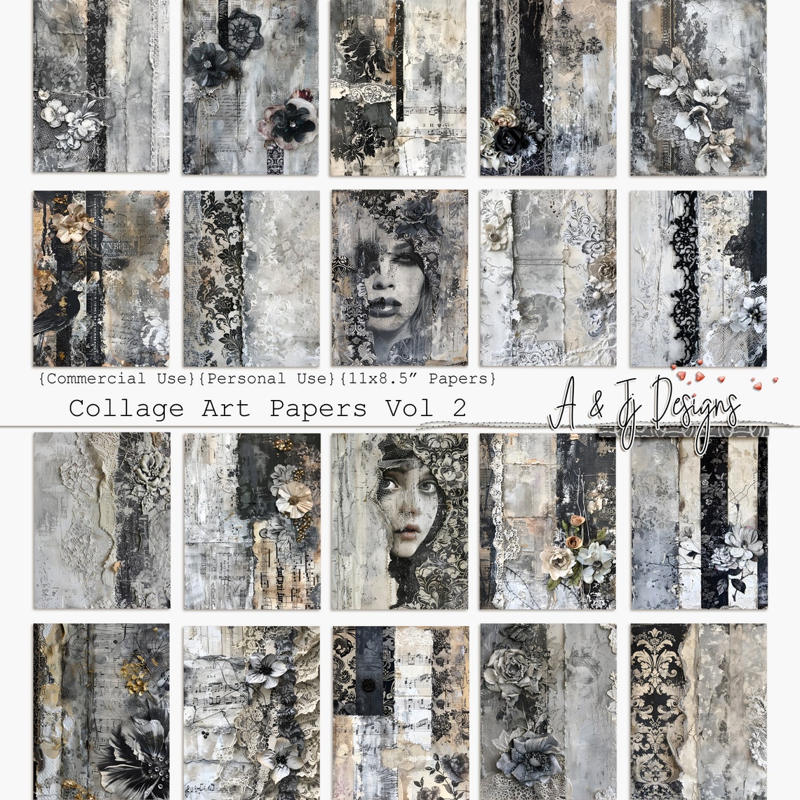 Collage Art Papers Vol 2, CU, PU, Printable, Junk Journal, Scrapbooking ...