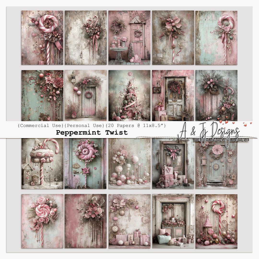 Peppermint Twist, Digital Papers, Christmas Scrapbooking and Junk ...