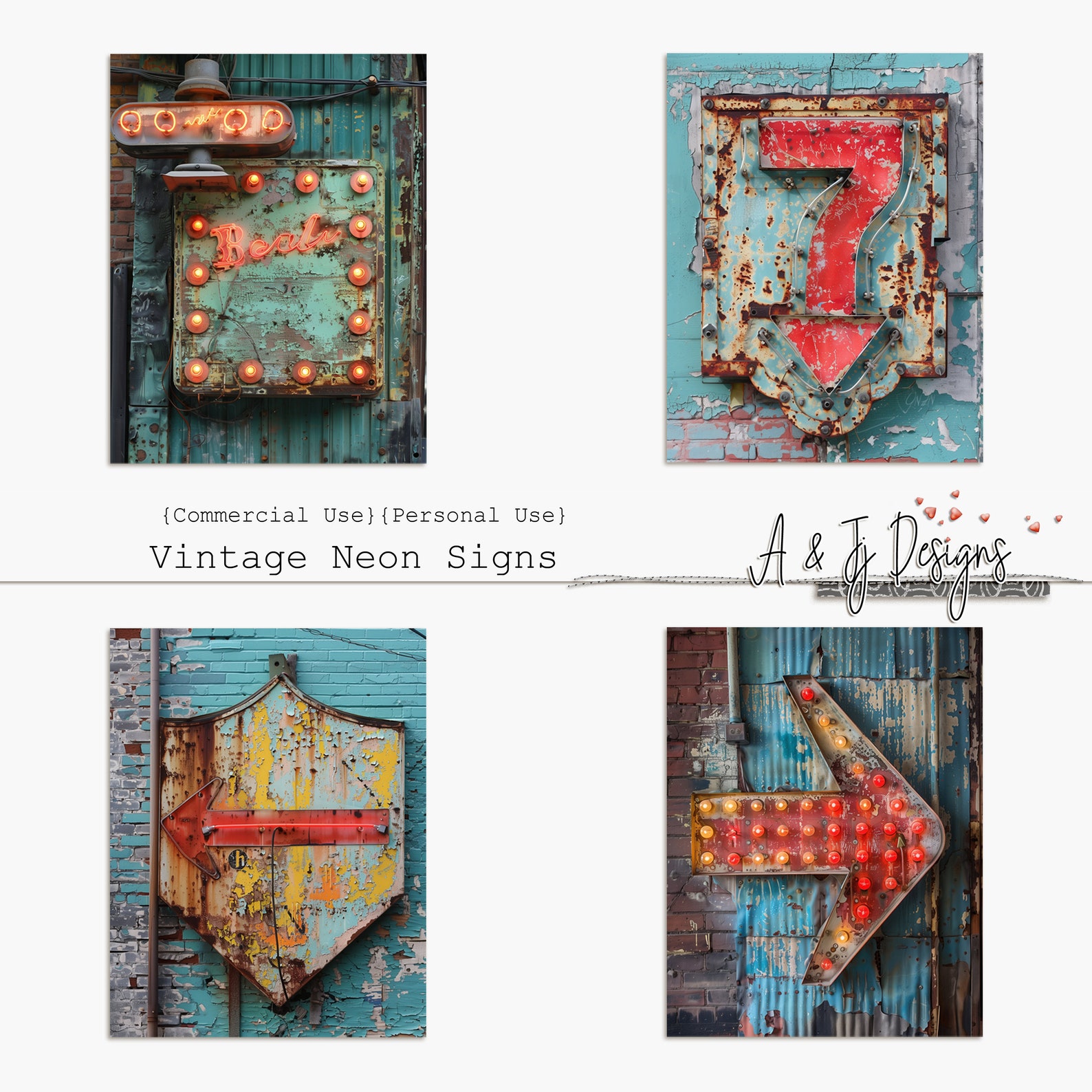 Vintage Neon Signs, Commercial Use, Printable, Ephemera, Papers, JPG ...