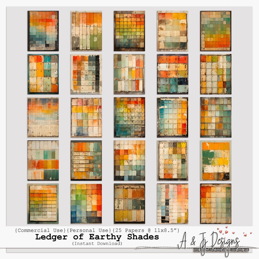 Ledger of Earthy Shades | Vintage Paint Swatch Digital Papers | Shabby ...