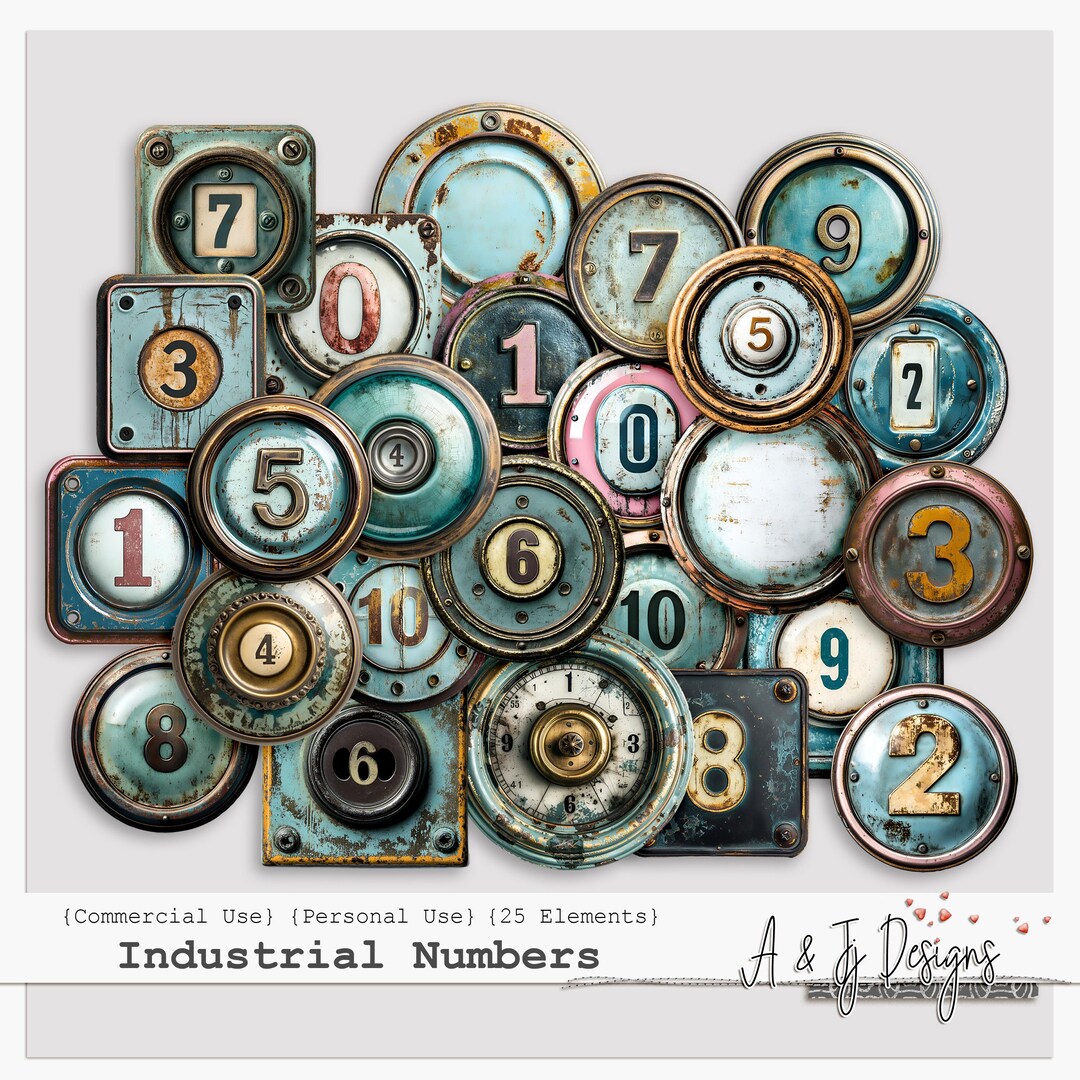 Industrial Numbers, 2 Sets of Numbers 0-10, Clipart, Vintage Rusty ...